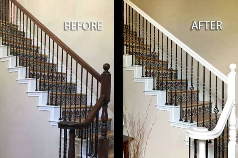 White Interior Stair Handrail Painting – SurePRO Painting