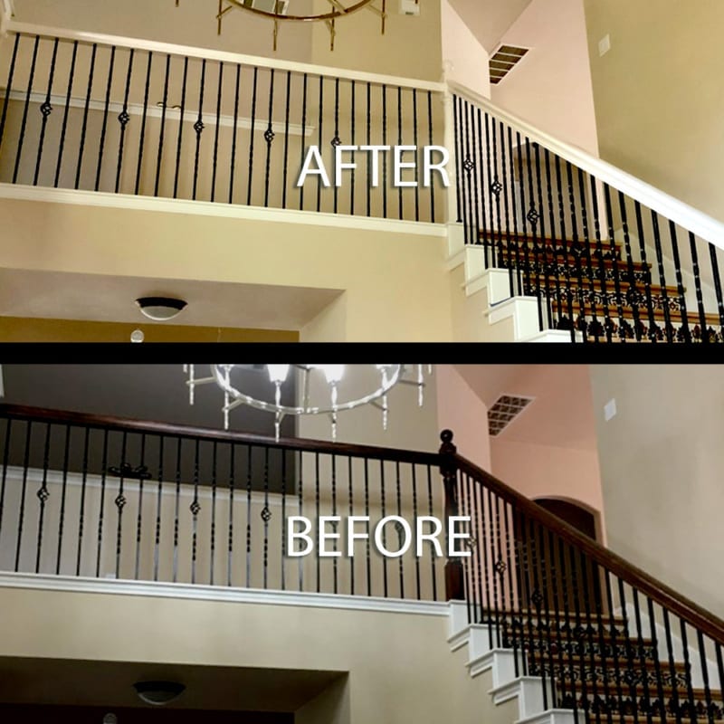 White Interior Stair Handrail Painting – SurePRO Painting